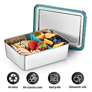 Doxbom Stainless Steel Bento Box, 1930ml Large Metal Lunch Container with Leak Proof & Mobile Divider, 304 Stainless Steel Snack Food Containers Metal Bento Box for Adults, Dishwasher Safe