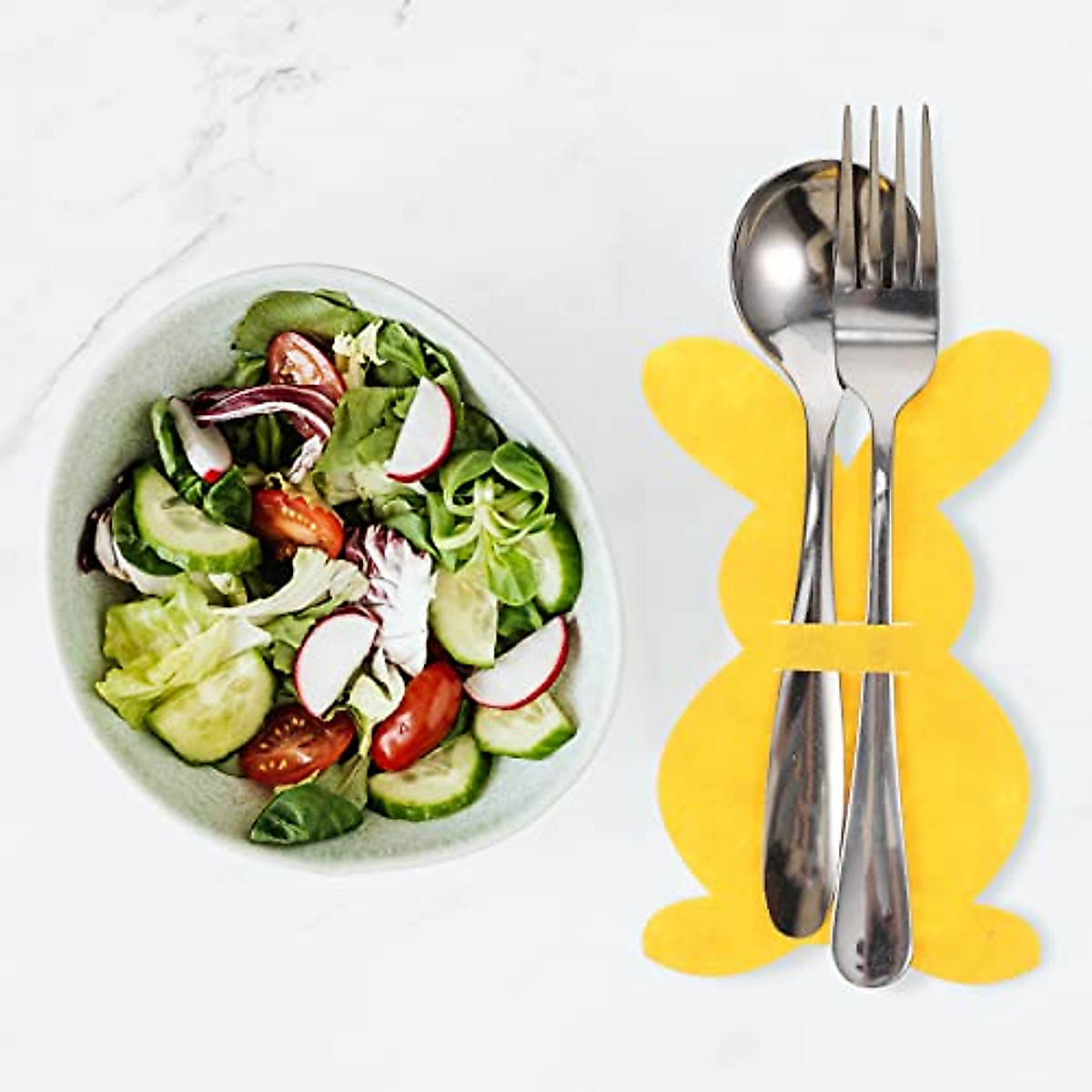 ABOOFAN 8pcs Easter Bunny Cutlery Holder Felt Rabbit Silverware Holder Pocket Tableware Organizers Fork Spoon Flatware Bags Dinner Table Decor Yellow