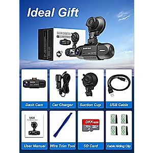 Dual Dash Cam 1080P, Dash Cam Front and Inside, Dash Camera for Cars with 32GB SD Card, Infrared Night Vision, 1.5 inch IPS Screen, Loop Recording, Accident Lock, WDR, Parking Monitor for Taxi Driver