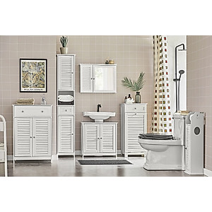 Haotian Bathroom Laundry Cabinet Laundry Chest Bathroom Storage Cabinet with Shutter Door and Laundry Basket, White, BZR73-W