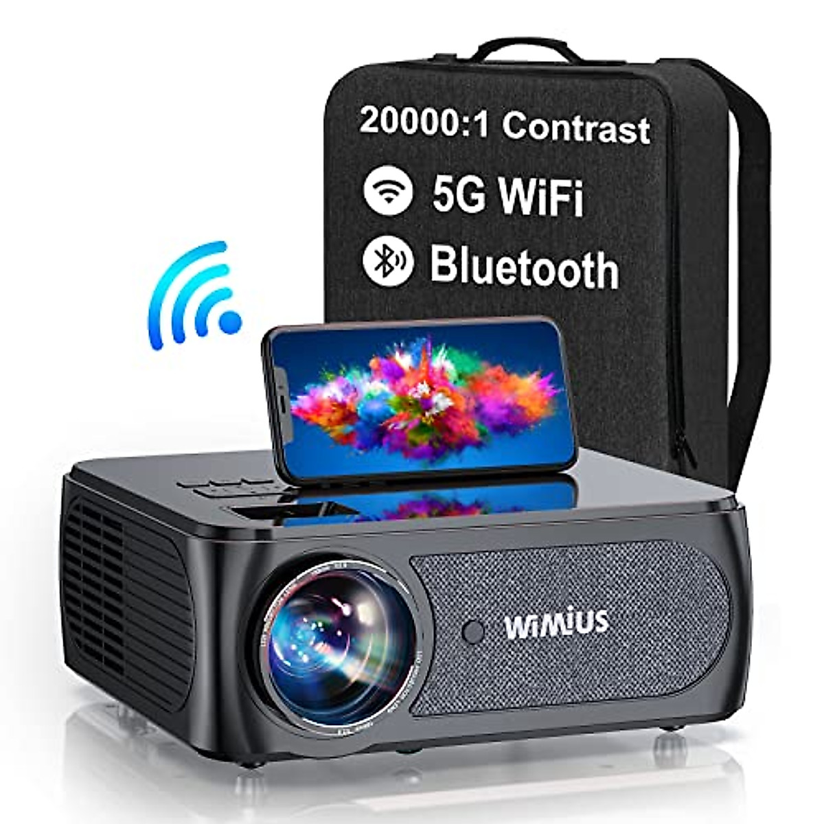 5G WiFi Bluetooth Projector, WiMiUS Top K8 Full HD 4K Projector Support 4P/4D Keystone, 50% Zoom, Bluetooth 5.1 Outdoor Video Projector for PC Smartphone USB (200000H)
