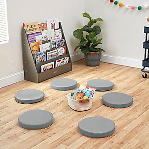 ECR4Kids SoftZone Floor Cushions with Handles, 2" Deluxe Foam, Round, Grey, (6-Pack)