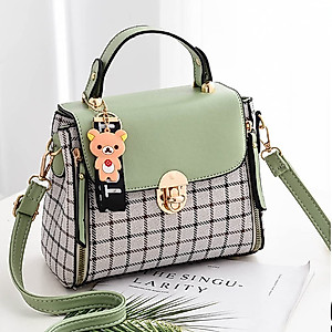 ZiMing Small Crossbody Bags for Women Flap Satchel Purse Faux Leather Plaid Shoulder Bag Top Handle Handbag Sweet Ladies Mini Totes-Green