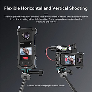 SmallRig Aluminum Frame Cage for Insta360 X3, Protective Case for Insta 360 X3, with 1/4" Threads, Cold Shoe Mount, Folding Fingers, Silicone Lens Cap - 4088B