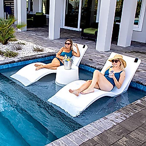 Floating Luxuries Kai Shelf Lounger, in-Pool, Use in Pools with Shelves Up to 9 Inches Deep, Built-in Drink and Phone Holders, Set of 2 in-Pool Chaise Lounge Chairs, Arctic White