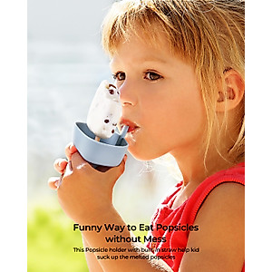 3 Pack Drip Free Silicone Popsicle Holders with Straw, AODISTUCE Popsicle Holders for Kids No Drip, Mess Free Frozen Treats Holder Ice Pop Holder Popsicle Holder for Toddlers Kids Baby, with 2 Slots