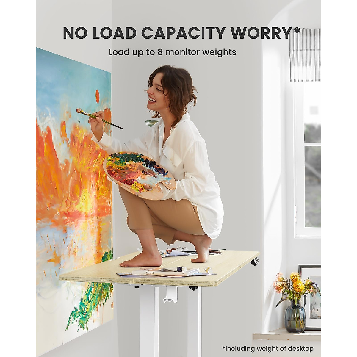 ErGear Height Adjustable Electric Standing Desk, 48 x 24 Inches Sit Stand up Desk, Memory Computer Home Office Desk (Natural)