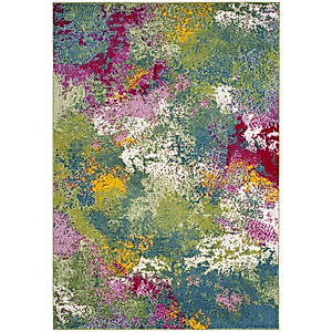 SAFAVIEH Watercolor Collection Area Rug - 8' x 10', Green & Fuchsia, Colorful Boho Abstract Design, Non-Shedding & Easy Care, Ideal for High Traffic Areas in Living Room, Bedroom (WTC697C)