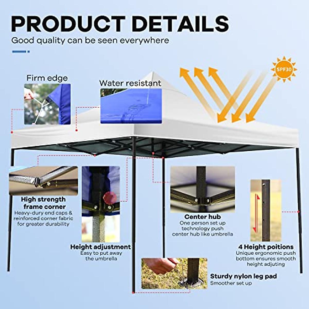 Canopy Tent 10 x 10 Pop Up Canopy Ez Up Sun Shade Canopy with Backpack Bag, 4 Sand Weights Bags, Steel Stakes Gazebos Tent for Outdoor, Wedding,Party, Camping, Picnics (White)