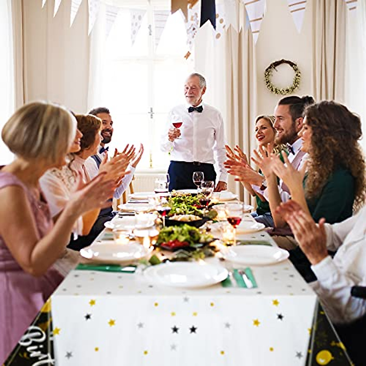 3 Pieces Happy 30th Birthday Table Cloth Covers Large Happy Birthday Tablecloths Black and Gold Birthday Party Table Covers Rectangular Plastic Tablecovers for 30th Birthday Party Decor, 54 x 108 Inch