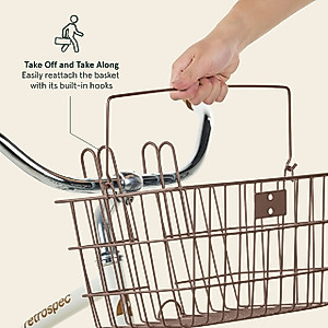 Retrospec Detachable Steel Apollo-Lite Lift-Off Front Bike Basket with Handles, Brown