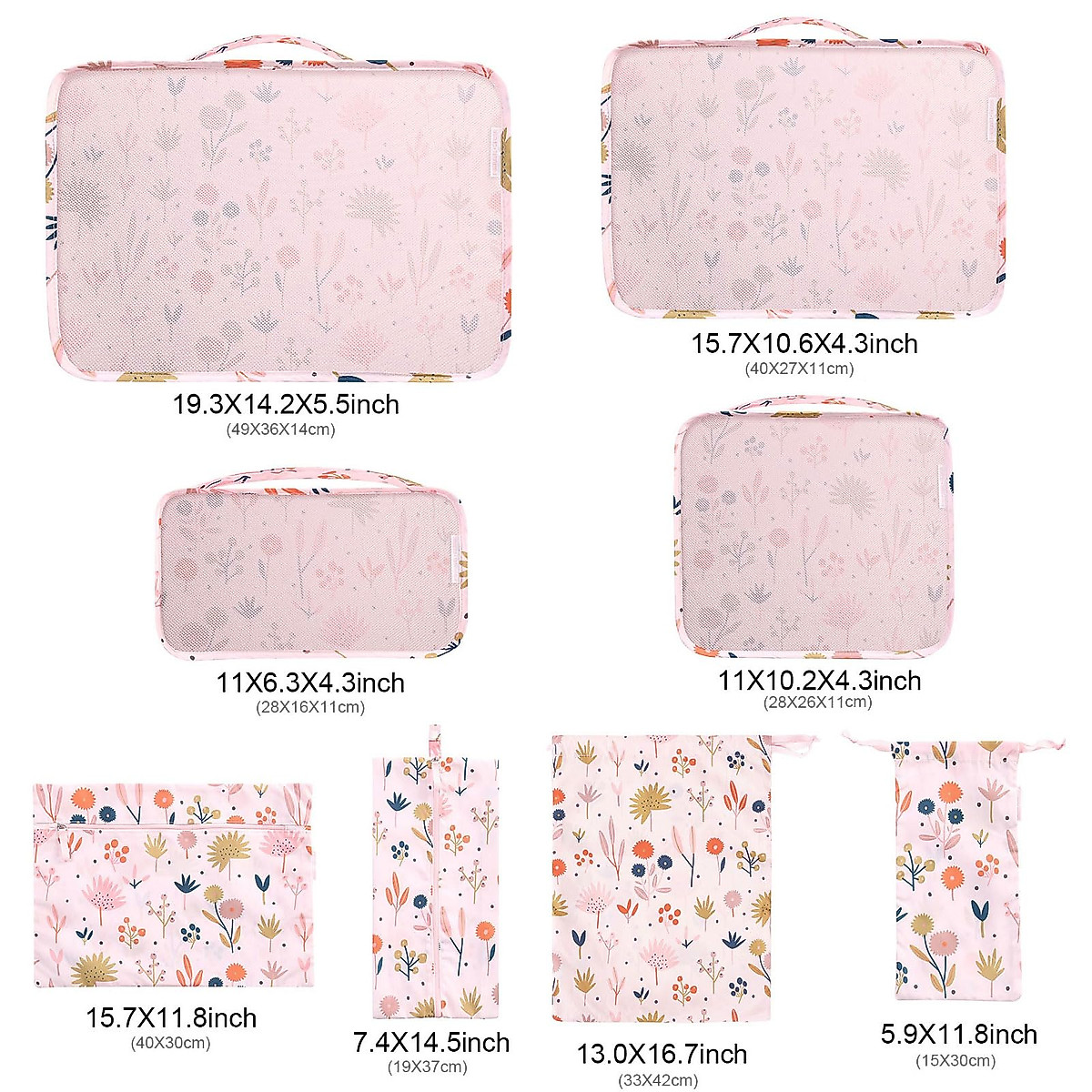 8 Piece Packing Cubes Set, Lychii Travel Luggage Packing Organizers - Floral Printed