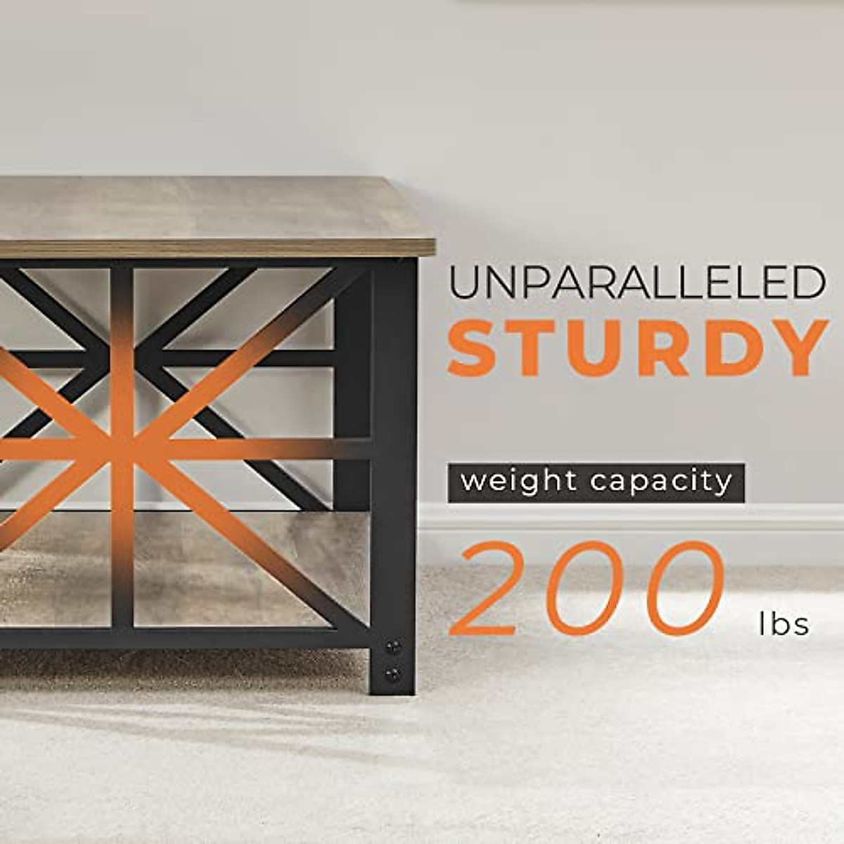 GreenForest Coffee Table for Living Room with Round Corners Farmhouse Style Center Table with Storage Shelf 40 Inch Space Saving Easy Assembly Gray Wash