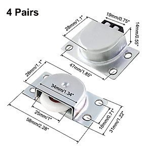 Biaungdo 4 Pairs Sliding Door Pulley, Closet Door Wheels Sliding Door Rollers Wheels Furniture Door Hardware for Cabinet, Wardrobe, Closet