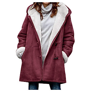 JMMSlmax Winter Warm Fuzzy Fleece Lined Coats Jackets for Women Plus Size Hooded Casual Loose Faux Suede Long Coat Outerwear