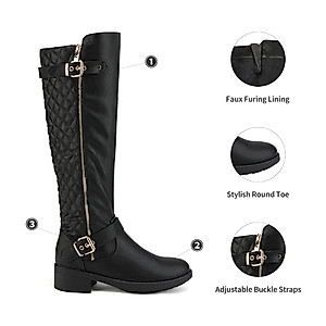 DREAM PAIRS Women's Knee-High Boots Comfortable Chunky Block Heel Round Toe Side Zipper Riding Fashion Buckles Biker Motorcycle Boots,Size 10,BLACK,UTAH