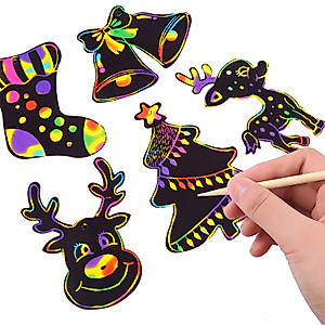 DIYASY Christmas Scratch Art Paper,48 Pcs Crafts Kits Magic Rainbow Scratch Cards for Xmas Tree Ornaments and Kids Birthday Decoration