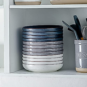 HVH 9.2 inch Large Pasta Bowls Set of 4, 40oz Big Salad Bowl Set of 4, Ceramic Plates Set, Shallow Bowls, Ceramic Bowls Set Microwave and Dishwasher Safe, Farmhouse Style (Black)