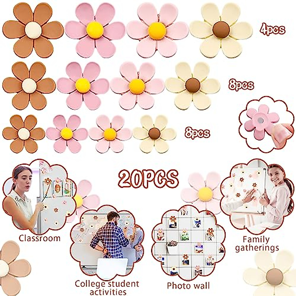 Lukinuo Cute Flower Fridge Magnets 20PCS Mini Daisy Refrigerator Magnet Colorful Flower Fridge Magnets for Locker Whiteboard Refrigerator Office Photo Cabinet Bulletin Board