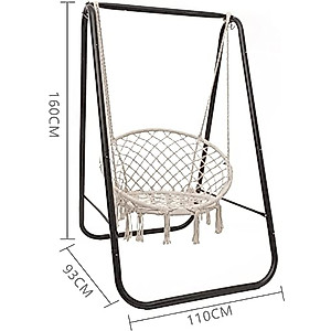 SENADA Swing Chair with Stand, Handwoven Rope Swing Hammock Chair, Heavy Duty Hammock Stand Max Load 360lbs, Garden Indoor Outdoor Hanging Chair Stand Included Set (White)