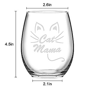 Cat Mama Stemless Wine Glass for Women Cat Mama Friend Cat Mom Cat Lovers Cat Lady Wife Cat Owner Birthday Christmas, Funny Cat Themed Wine Gifts Idea, 15Oz