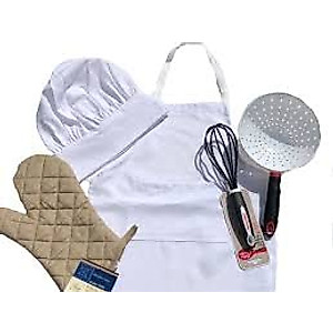 CHEFSKIN Set of 3 White Fabric Apron to Decorate with Marker, Paint, Iron on or Embroidery for Kids Small 4-8 Years