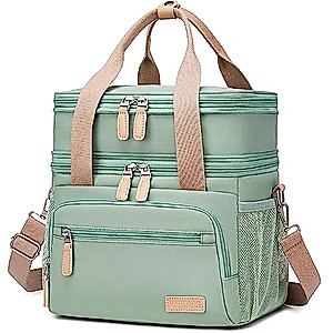 Weitars Insulated Lunch Box for Women Men-Dual Compartment Waterproof Reusable Large Lunch Bag for Women Wide-Open Tote Cooler Bag For Working Picnic Hiking (15L) (Green)
