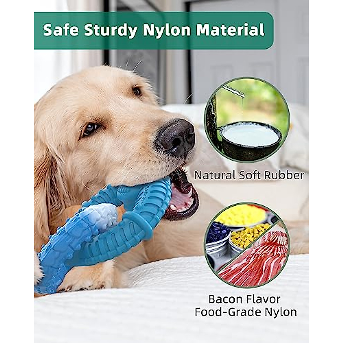 Boutiray Dog Chew Toys for Aggressive Chewers Large Breed, Indestructible Tough Dog Toys for Medium Large Dogs Natural Rubber & Nylon Durable Interactive Toys for Teething Cleaning