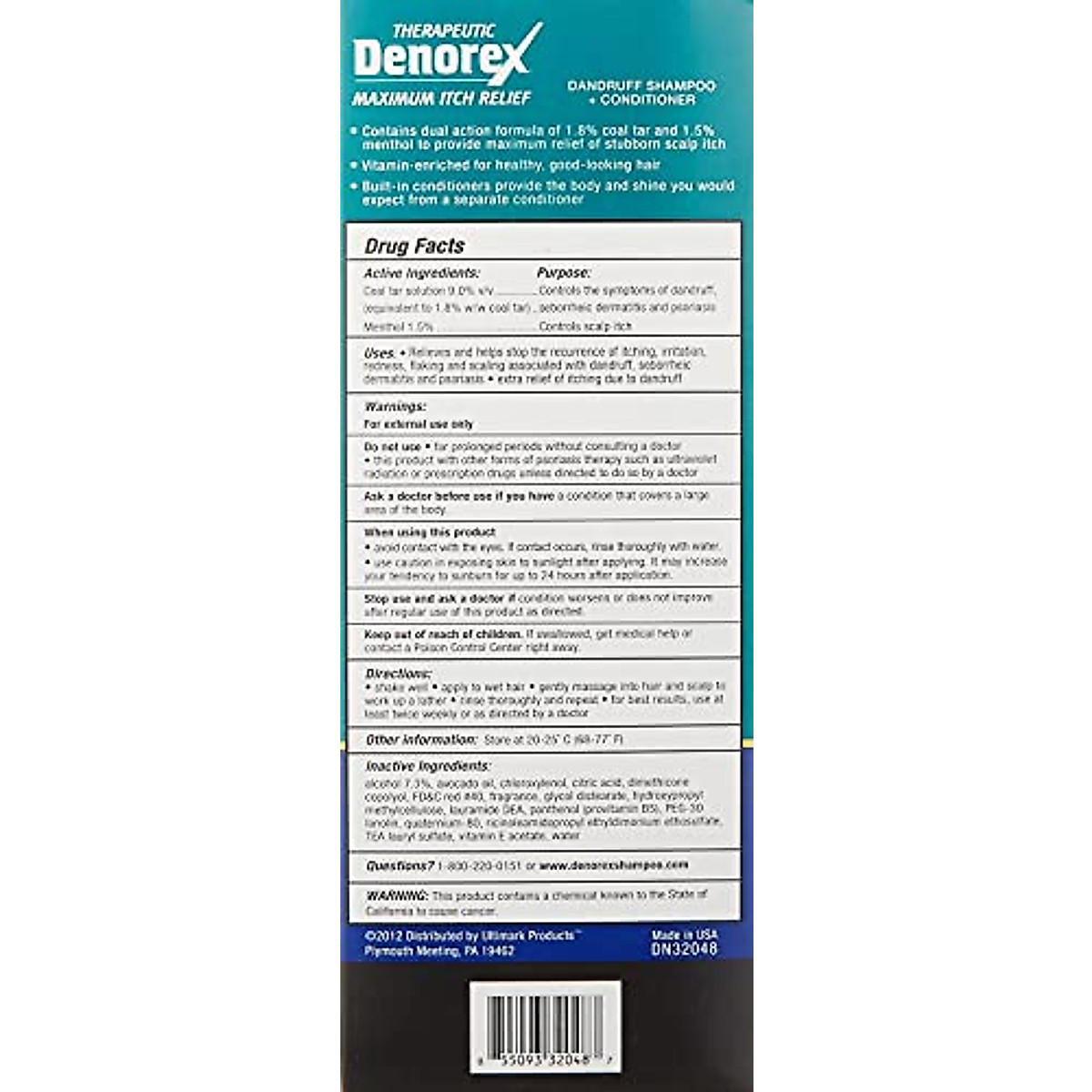 Denorex Therapeutic Dandruff Shampoo + Conditioner, Maximum Itch Relief 10 oz (Pack of 3)