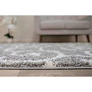 Cozy Contemporary Scroll L.Grey-White 3'3" X 5' Indoor Shag Area Rug
