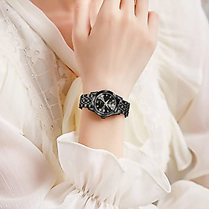 OLEVS Black Watch for Women Analog Quartz Diamond Fashion Elegant Dress Ladies Watch Stainless Steel Day Date Wrist Watches Waterproof Luminous
