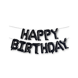 HOUSE OF PARTY Happy Birthday Balloon - 16 inch | Black Mylar Capital Foil Birthday Balloons Banner, Black Party Decorations for Men, Women