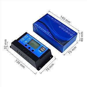 GCSOAR Solar Charge Controller 10A 12V/24V Solar Panel Battery Auto Paremeter Adjustable LCD Display PWM Regulator with Dual USB Port