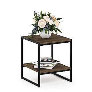 FURINNO Camnus Modern Living 2-Tier End Table, Columbia Walnut, 15.9 in x 15.75 in x 18 in
