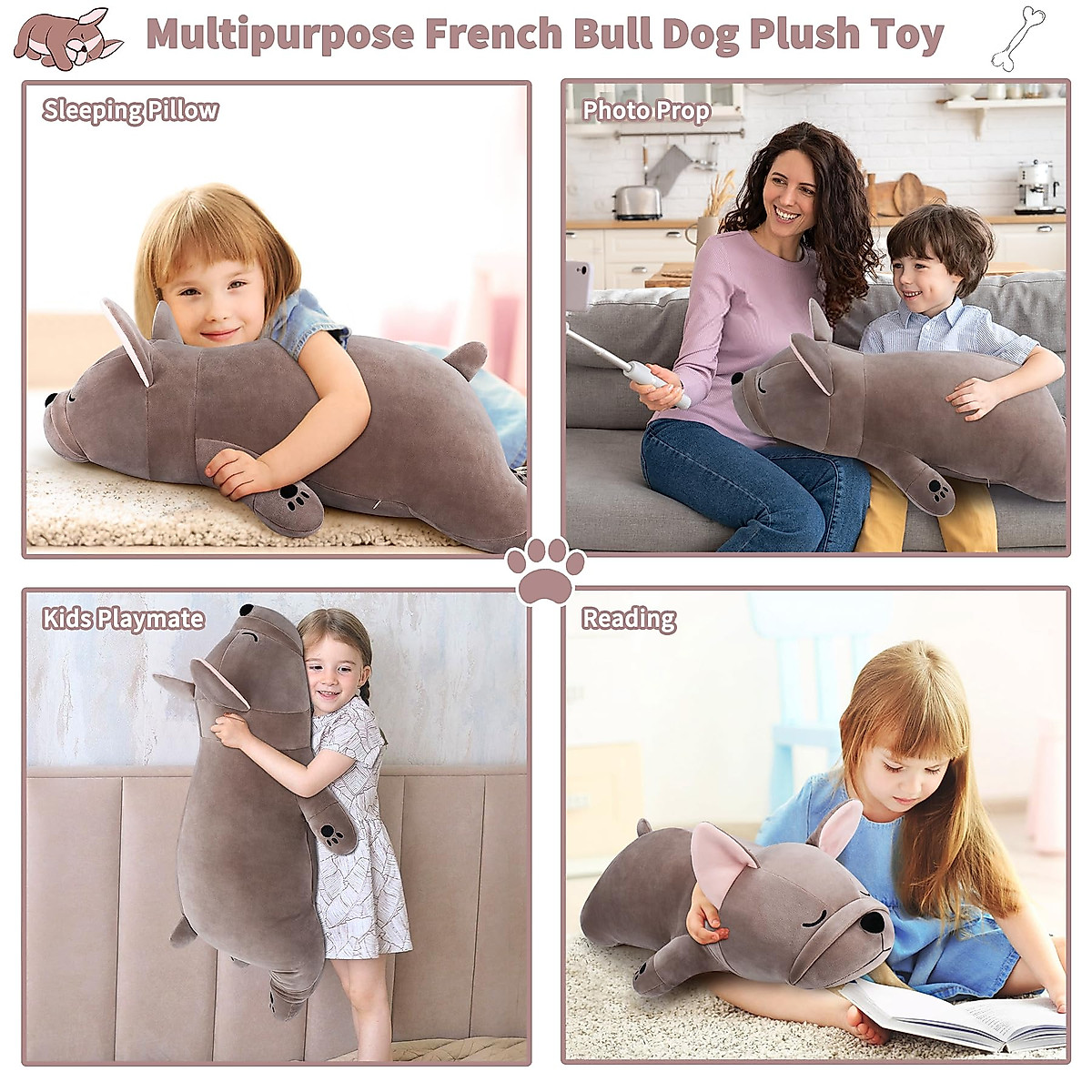 Auspicious beginning 30'' Giant French Bulldog Plush Stuffed Animal- French Bulldog Dog Plush Pillow Plushies, Large Sleeping French Bulldog Large Plushie Toy, Birthday Gifts for Kids Girls Boys