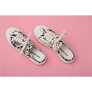 JENN ARDOR Womens Fashion Canvas Sneaker Open Back Mule Flats Shoes Lace Up Slip On Classic Shoes (Pattern Black,6.5)