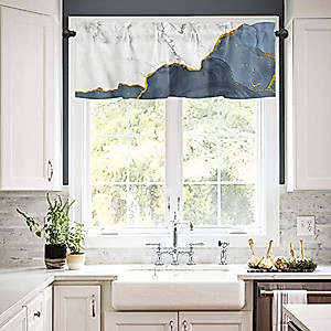 Zadaling Valance Curtain for Kitchen,Wild Marble Pattern Gold Blue White Ombre Window Valance for Living Room Scroll,Rod Pocket Valances for Bedroom Decor,Window Treatment Valance 1 Panel 18" x 42"