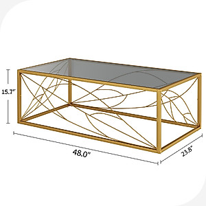 DWVO 48 Inch Marble Pattern Slate Coffee Table Modern Rectangle White and Gold Coffee Tables for Living Room