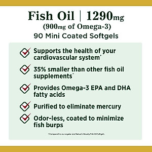 Fish Oil 1290 mg, Mini Odorless Softgels, 2 Bottles (90 Count)