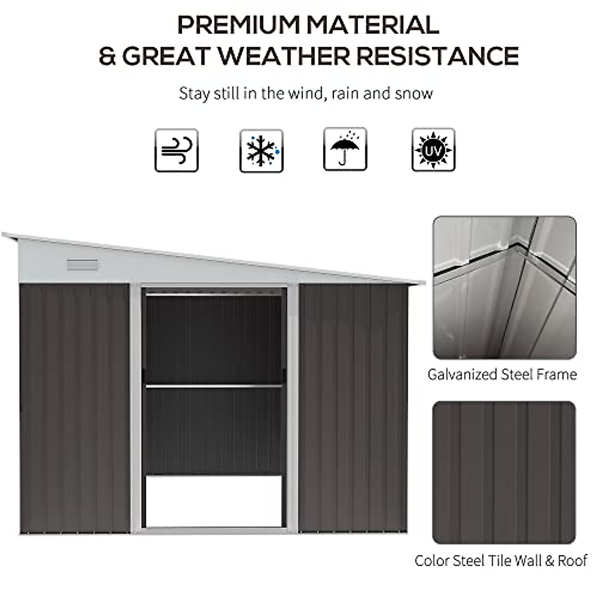 Outsunny 11' x 9' Steel Garden Storage Shed Outdoor Metal Lean to Tool House with Double Sliding Lockable Doors & 2 Air Vents, Grey