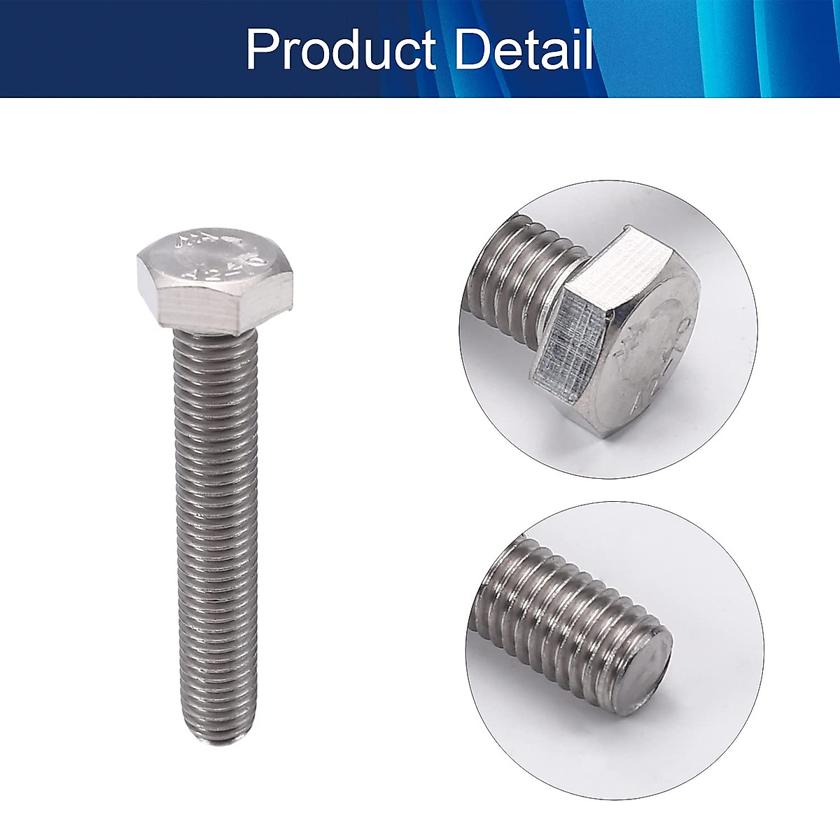 Juvielich M10x60mm Hex Head Screw Bolts 304 Stainless Steel Fully Threaded Hex Tap Bolts Silver Tone 10PCS