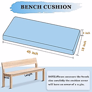 ROFIEJOX Bench Cushion 45 inch - Imitation Linen Fabric, Indoor Outdoor Long Seat Furniture, High-Density Foam, Non-Slip Velcro Design for Window Patio Garden, (45x18x3) Light Azure