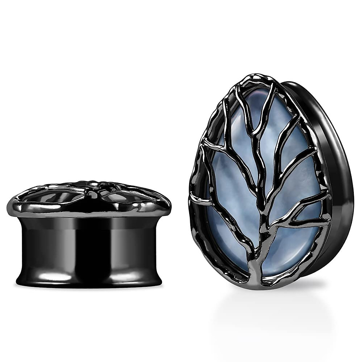 COOEAR Tear Drop Design Stainless Steel Gauges for Ears Lift Tree Natural Seashell Plugs and Tunnels.