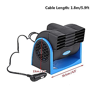 Qiilu Car 12V Electric Fan, Auto Mini Air Circulator with Adjustable Air Vent Speed Silent Air Cooler with Cigarette Lighter Plug