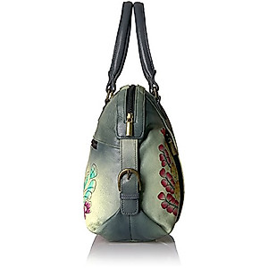 Anna by Anuschka, Handpainted Leather Zip Top Medium Satchel-succulent Dreams