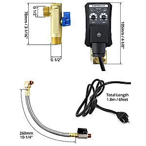 QWORK Automatic Timed Condensate Drain Valve with Steel Hose 1/4 Inch NPT Drain Valve Elbow Fitting, 1/2" Ac110v 2-way Direct-acting Drain Valve US Plug for Compressed Air