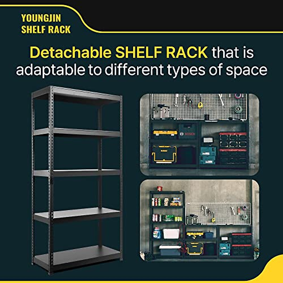 YOUNGJIN SHELF RACK Full-Metal 35.4” W x 15.7” D x 70.8” Heavy Duty 5-Tier Storage Shelving Unit