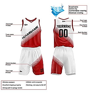 Custom Reversible Basketball Jersey for Men Women Adult Youth Print Name Number Logo (Black-Red)