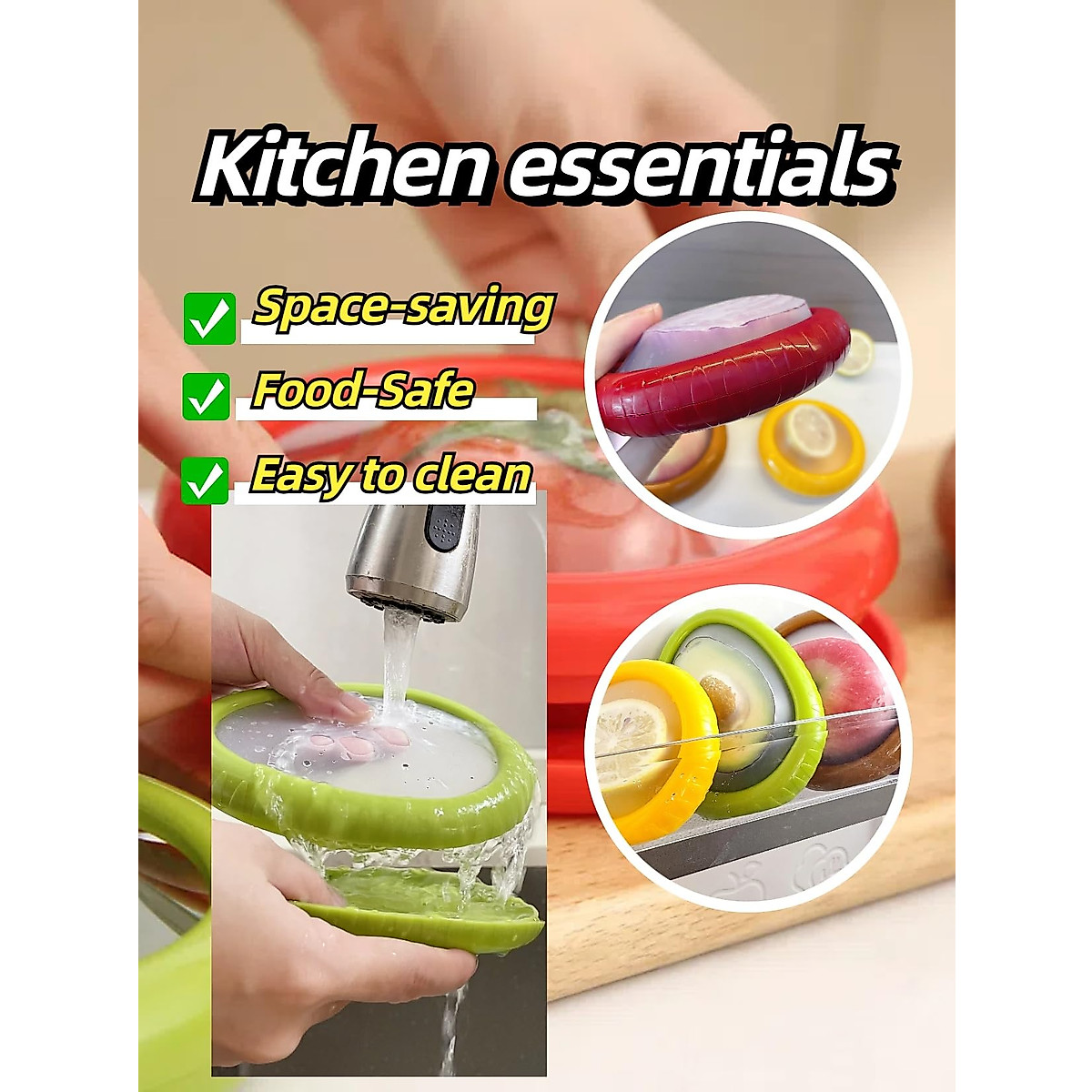 Taoddoe Silicone Avocado Saver Onion Storage, Set of 4 Reusable Fruit Containers for Fridge,Airtight Fresh Vegetable Keeper for Garlic, Onions, Lemon Freshness Box