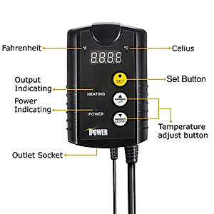iPower GLHTMTCONTROL 40-108 Degrees Fahrenheit Digital Heat Mat Thermostat Controller for Seed Rooting Germination Reptiles, Fermentation and Brewing, 1000W-Black, Black
